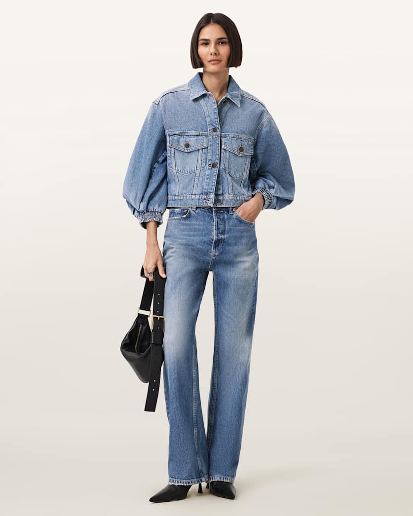 Luca Cropped Denim Jacket Mid Indigo | ALLSAINTS US